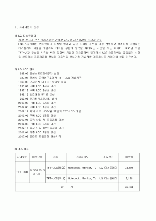사례기업 분석 LG 디스플레이 분석