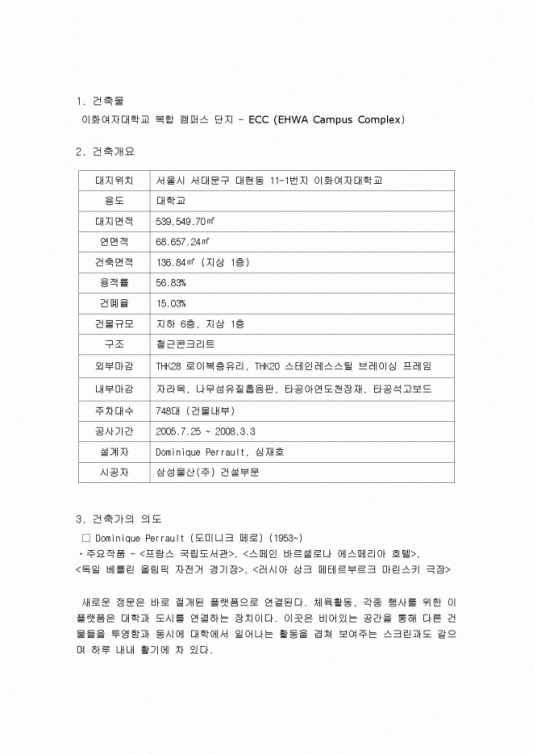 건축물 견학 감상문 - 이화캠퍼스복합단지