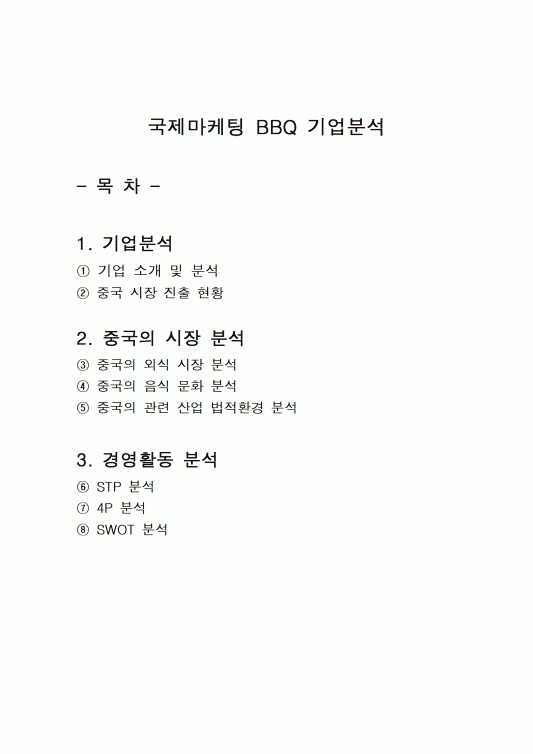 국제마케팅 BBQ 기업분석