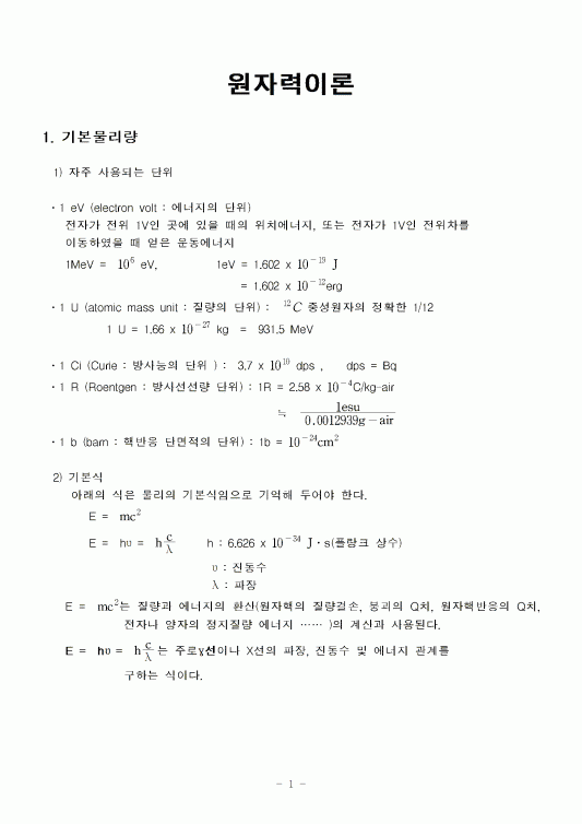 원자력 이론 레포트 자료