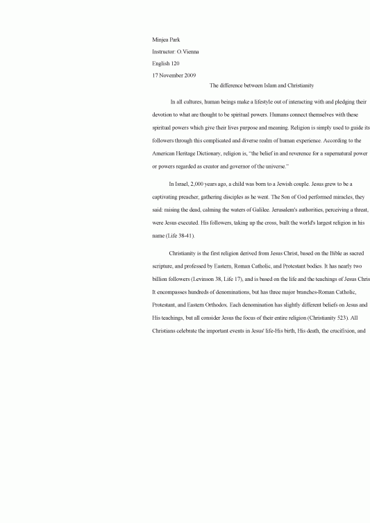 The difference between Islam and Christianity, 이슬람과 기독교의 차이점