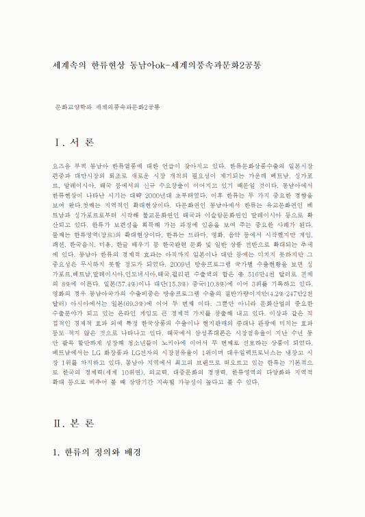 세계 속의 한류 현상 동남아ok-세계의풍속과문화2공통