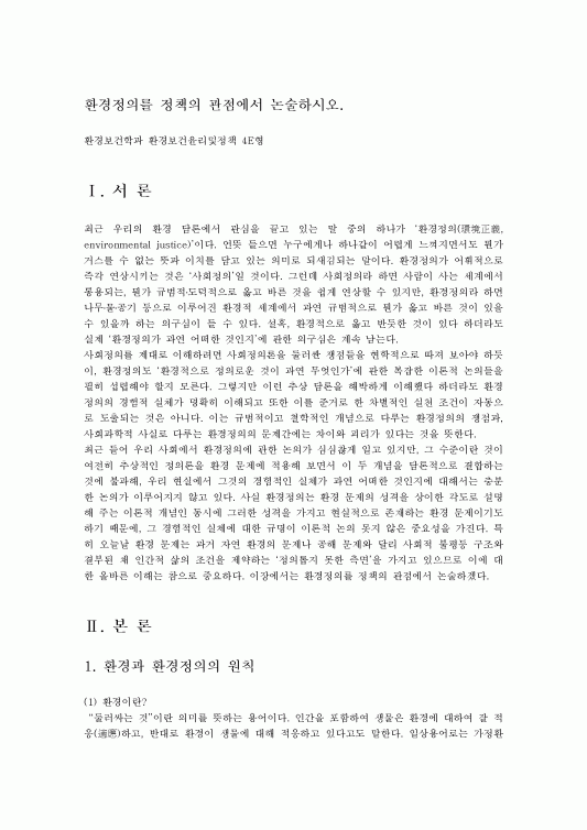 환경정의를 정책의 관점에서 논술fp