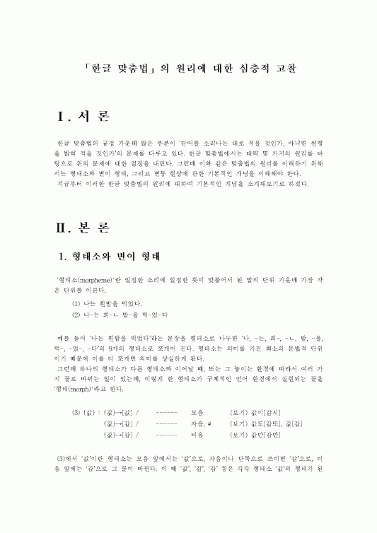 (맞춤법과표준어)현행 한글 맞춤법의 원리에 대한 심층적 고찰