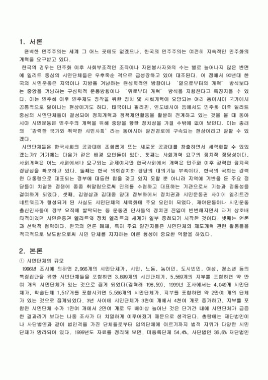 2007년 2학기 비영리조직경영론 중간시험과제물 D형(시민단체)