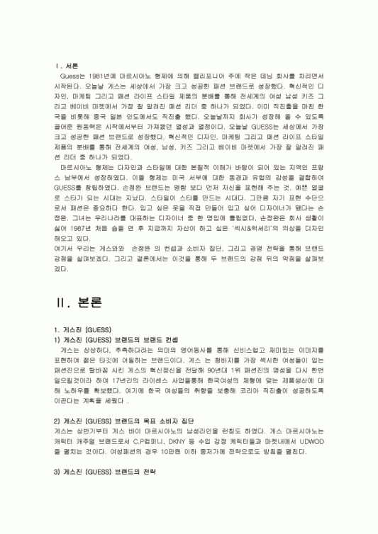 2008년 2학기 패션마케팅 중간시험과제물 B형(게스vs손정완)