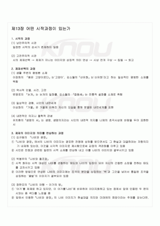 2009년 1학기 시창작론 출석대체시험 핵심체크