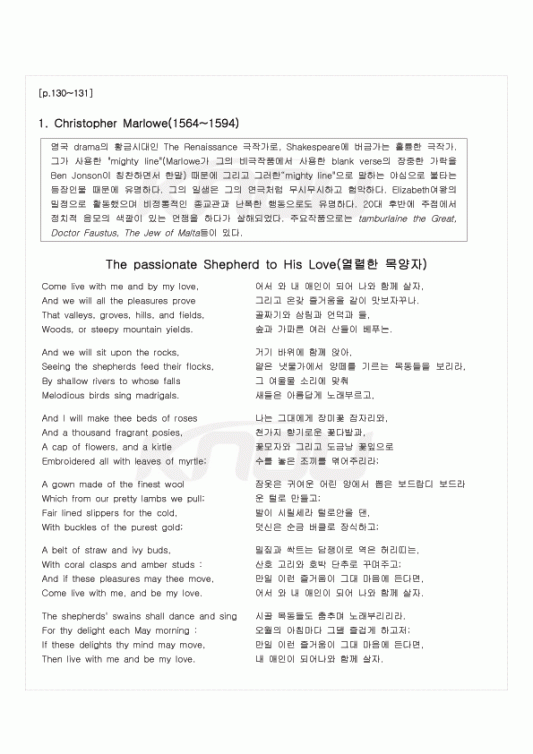 2009년 1학기 영국문학사1 출석대체시험 핵심체크