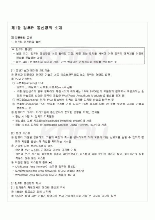 2009년 1학기 정보통신망 출석대체시험 핵심체크