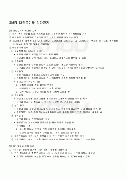 2009년 1학기 인간관계론 출석대체시험 핵심체크