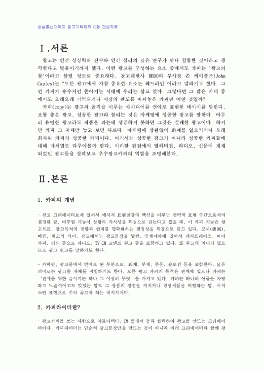 2009년 1학기 광고기획제작 중간시험과제물 공통(광고카피의 효과적인 제작방법)