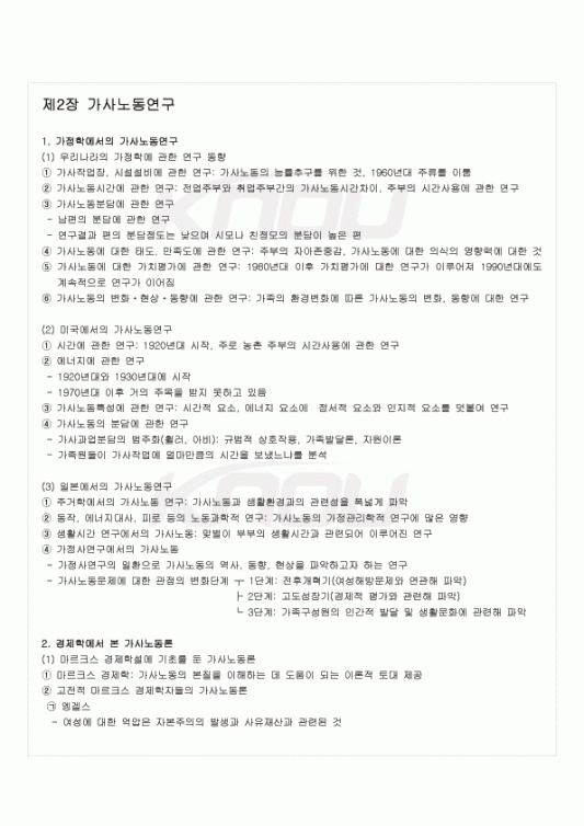 2009년 1학기 가사노동과시간관리 중간시험 핵심체크