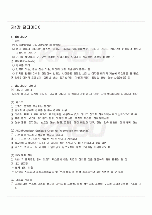 2009년 1학기 멀티미디어시스템 중간시험 핵심체크