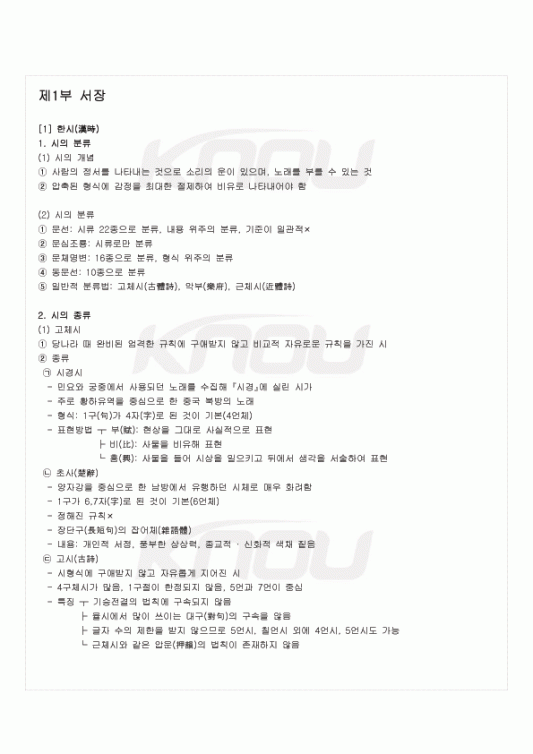 2009년 2학기 한문고전강독 출석대체시험 핵심체크