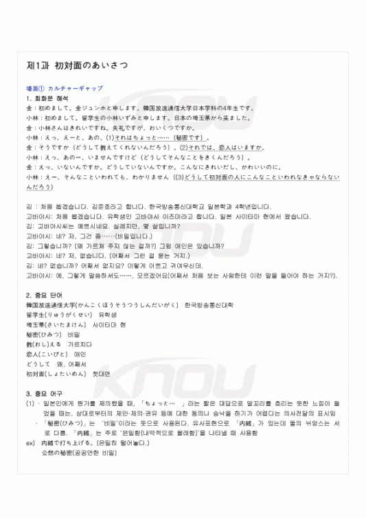 2009년 2학기 고급일본어활용2 출석대체시험 핵심체크