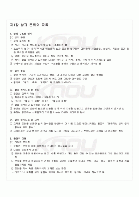 2009년 2학기 문화와교육 출석대체시험 핵심체크