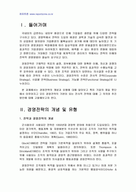 2009년 2학기 경영전략론 중간시험과제물 D형(전사적 전략)