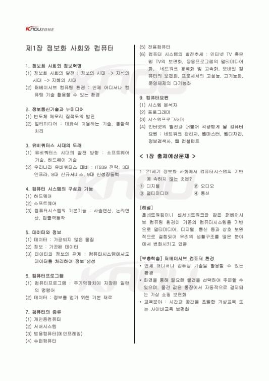 컴퓨터의이해 핵심체크문제집