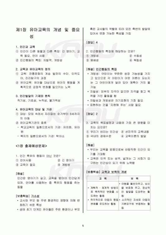 유아교육개론 핵심문제집/보충학습