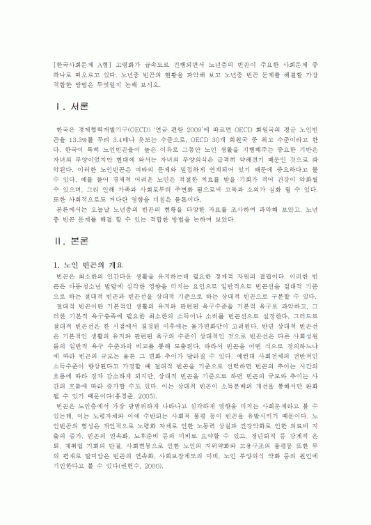 노년층빈곤의 현황 파악하고 노년층빈곤문제 해결 방법 논하시오(한국사회문제A형)