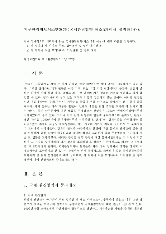 지구환경정보시스템2C형)국제환경협약 최소5개이상 설명하라00.