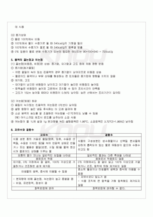 2010년 1학기 식품학 출석대체시험 핵심체크
