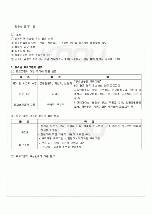 2010년 1학기 청소년프로그램개발및평가 출석대체시험 핵심체크