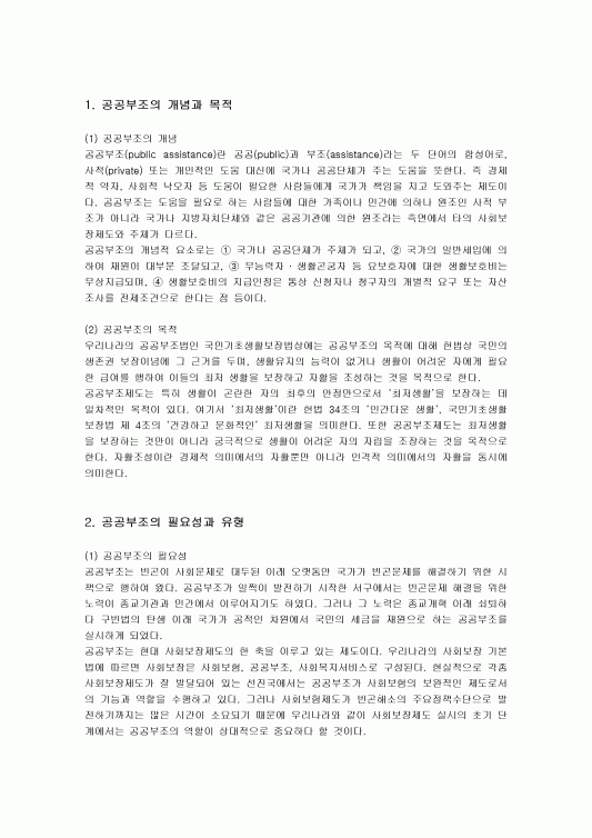 공공부조의 기본원리 및 장단점과 개선방안