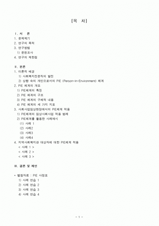 PIE 체계 이론 및 대상자 적용사례에 관한 연구 보고서 - 이론적 배경, PIE 체계의 개요, 적용