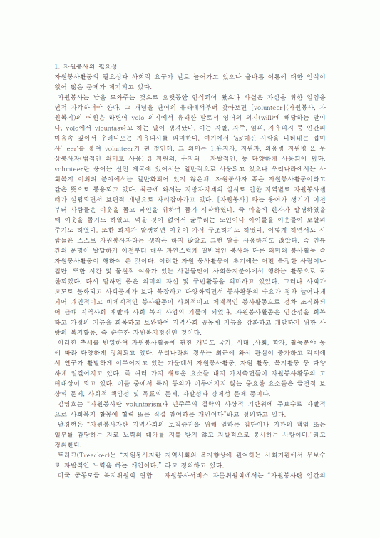 자원봉사의필요성, 실태, 문제점, 해결방안을 4단락으로 정리하여 4매로 작성