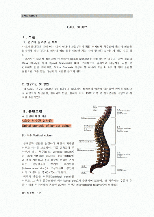 성인간호 척추협착증 case (spinal stenosis)