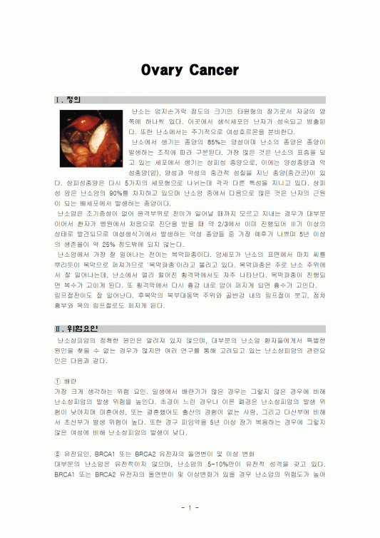 Ovary Cancer(난소암) 문헌고찰