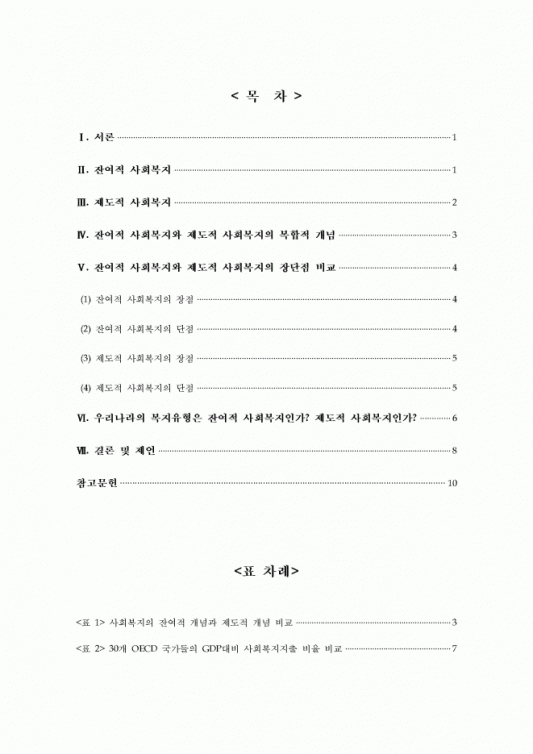 사회복지의 잔여적 개념과 제도적 개념의 비교 및 분석
