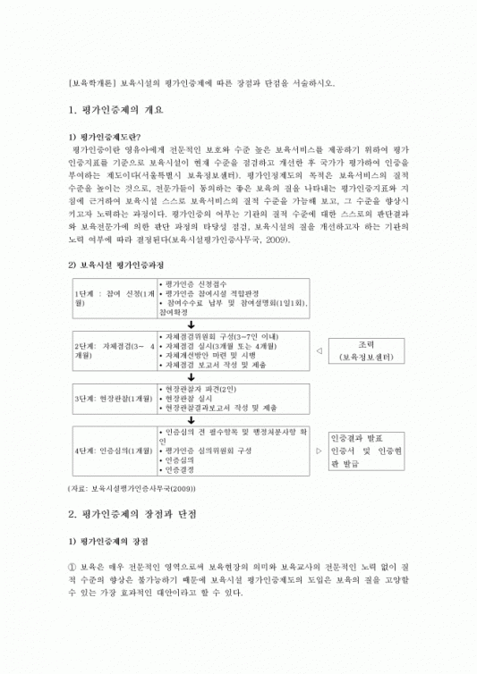 보육시설의 평가인증제에 따른 장점과 단점
