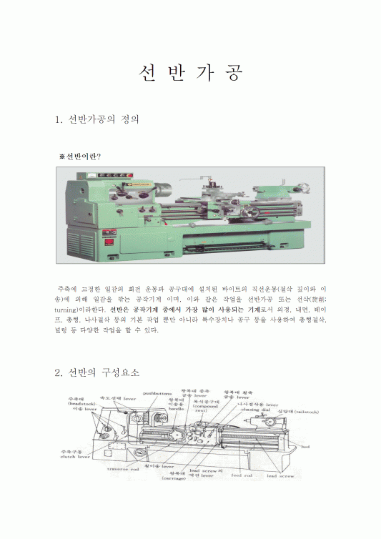 선반가공의 정의와 구성요소 및 종류