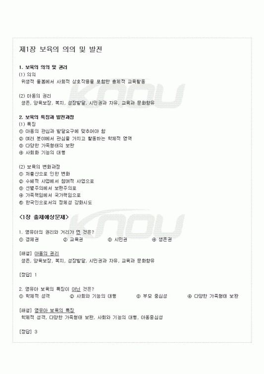 보육학개론 교재전범위 핵심요약노트