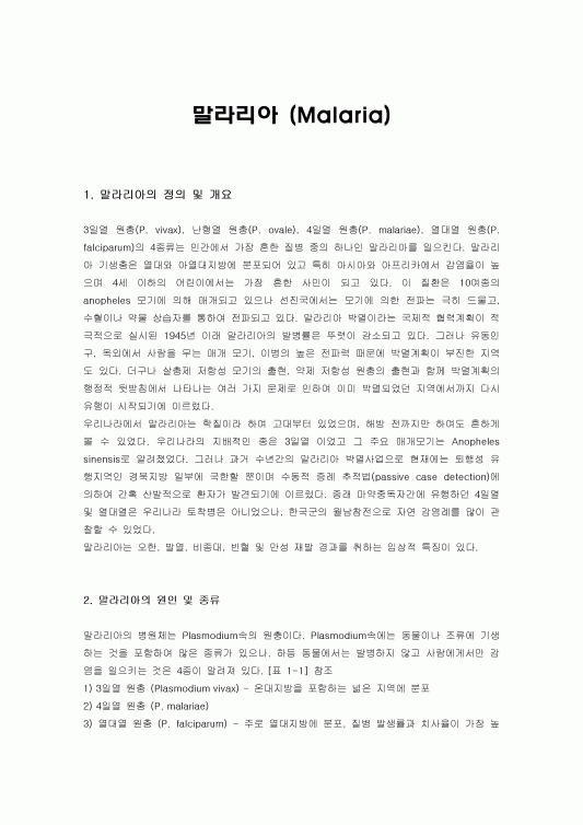 말라리아(Malaria)에 대해