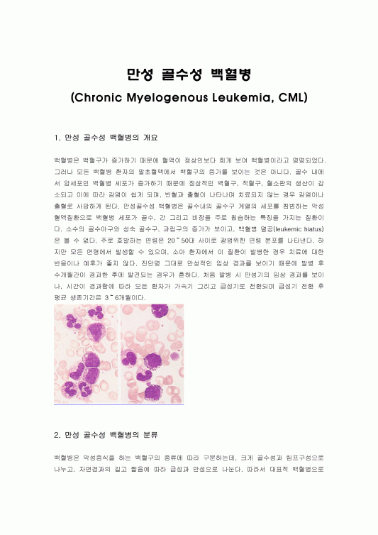 만성 골수성 백혈병 개요 및 분류