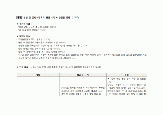 모성간호학 실습 산모 간호 케이스