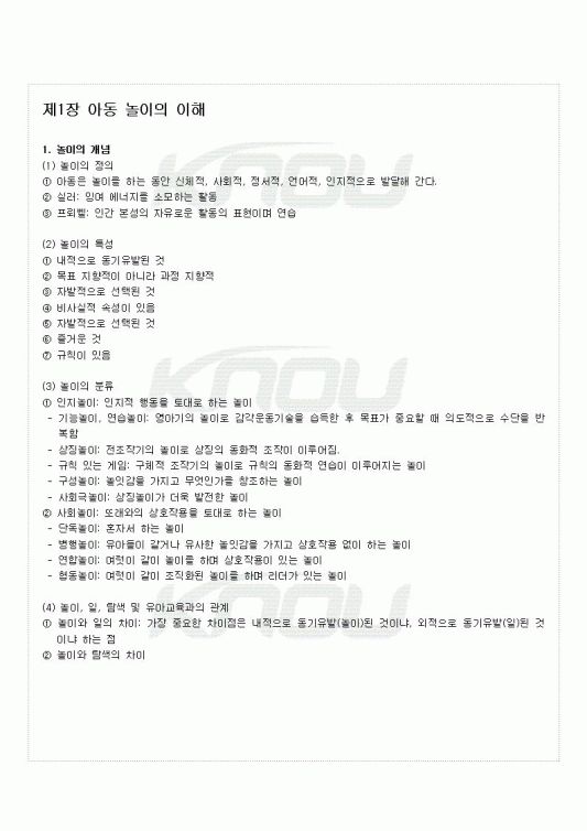 2010년 하계계절시험 놀이지도 시험범위 핵심체크