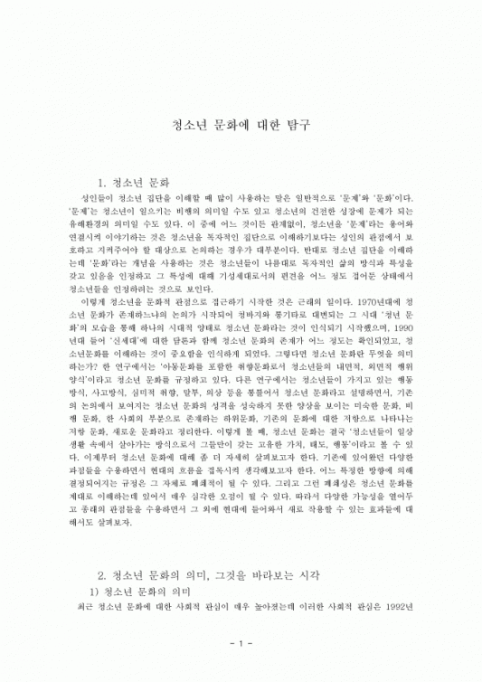 청소년 문화에 대한 탐구