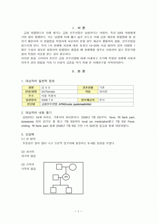 급성신우신염 케이스