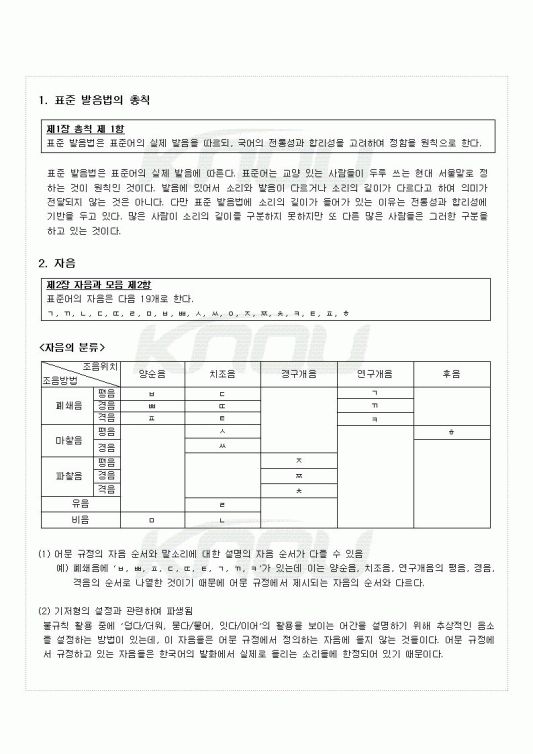 2010년 2학기 소리와발음 중간시험 핵심체크