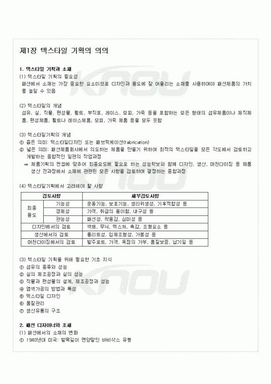 2010년 2학기 텍스타일기획과표현 출석대체시험 핵심체크
