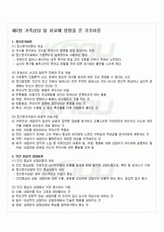 2010년 2학기 가족상담및치료 출석대체시험 핵심체크