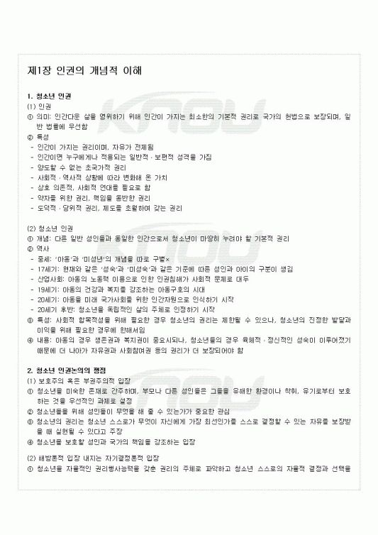 2010년 2학기 청소년인권 출석대체시험 핵심체크