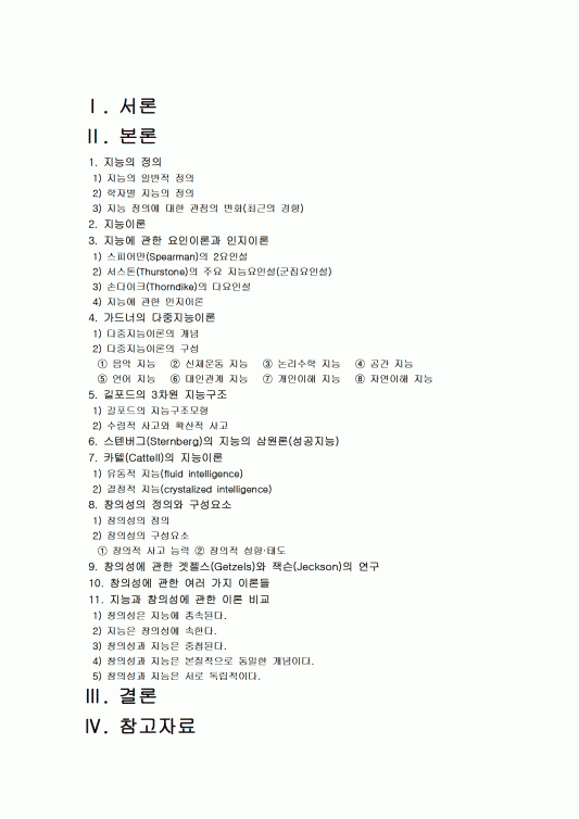 [인간과심리B형]지능과 창의성에 관한 이론들을 비교 논하시오 -지능창의성이론-