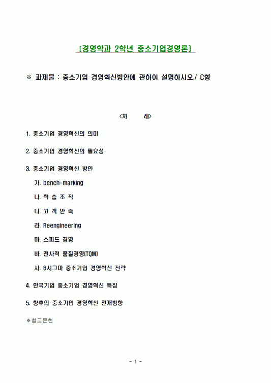 중소기업 경영혁신방안에 관하여 설명하시오.