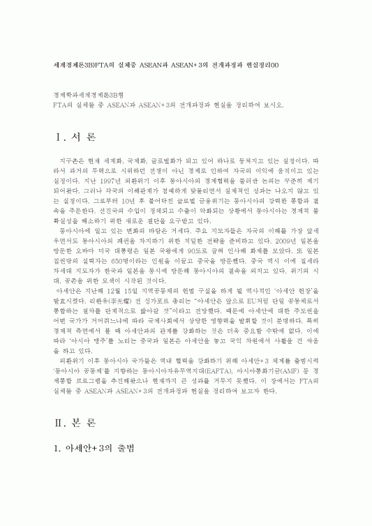 세계경제론3B)FTA의 실체중 ASEAN과 ASEAN+3의 전개과정과 현실정리00