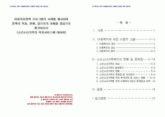 2010년 2학기 아동복지 중간시험과제물 D형(아동복지정책 프로그램사례)